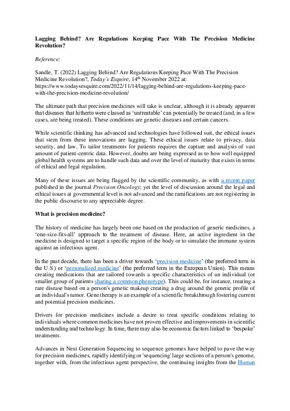 (PDF) Lagging Behind? Are Regulations Keeping Pace With The Precision ...