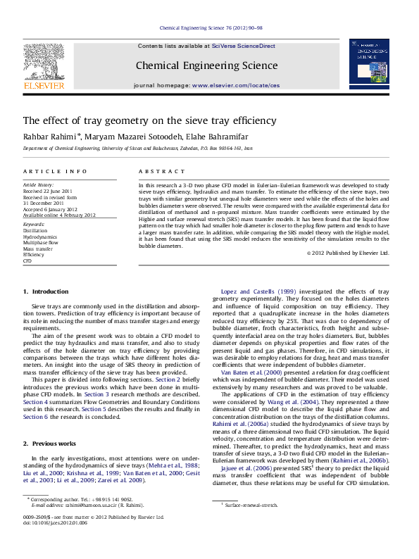 (PDF) The effect of tray geometry on the sieve tray efficiency