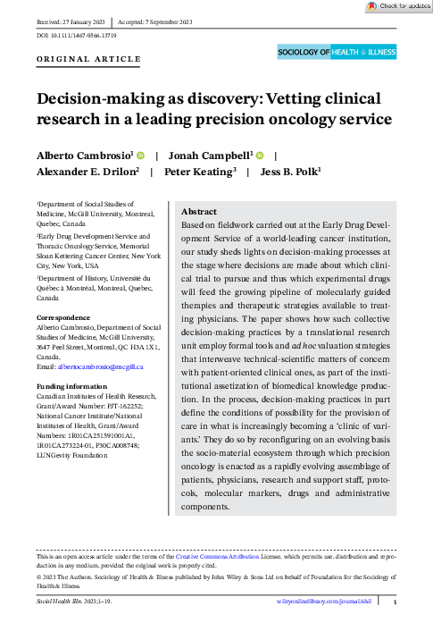(PDF) Decision making as discovery; Vetting clinical research in a ...