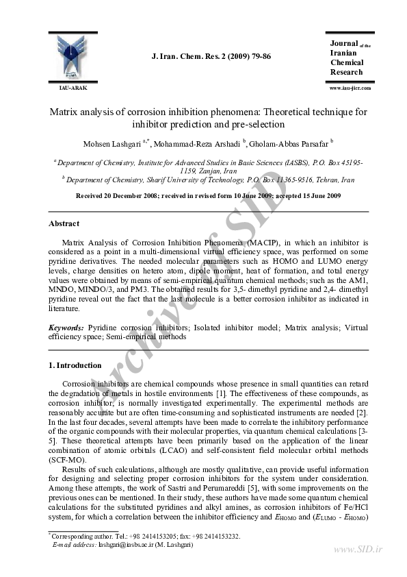 (PDF) Matrix analysis of corrosion inhibition phenomena: Theoretical technique for inhibitor ...