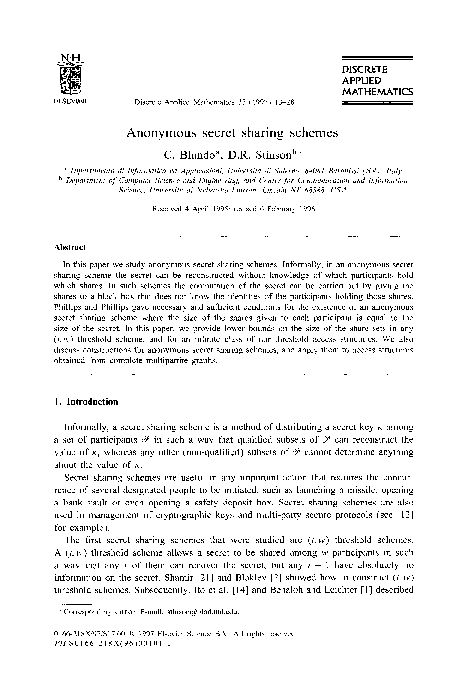 (PDF) Anonymous secret sharing schemes