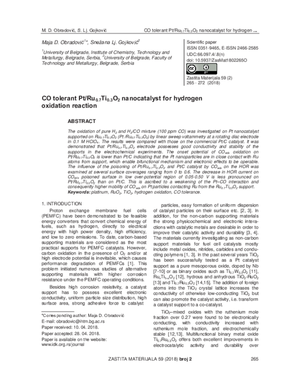(PDF) CO tolerant Pt/Ru0.7Ti0.3O2 nanocatalyst for hydrogen oxidation ...