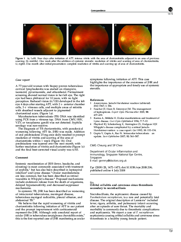 (PDF) Orbital cellulitis and cavernous sinus thrombosis secondary to ...