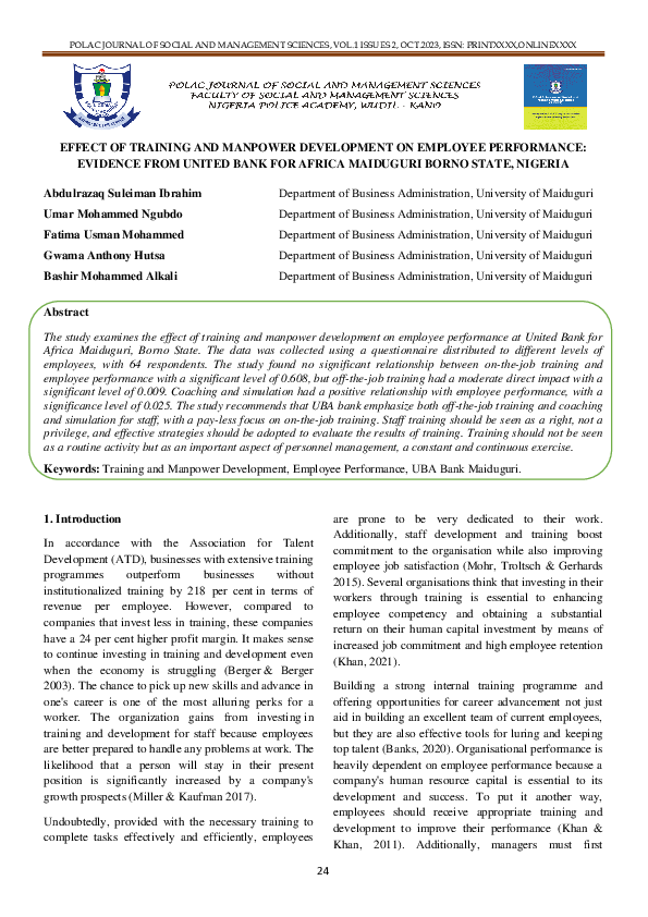 (PDF) EFFECT OF TRAINING AND MANPOWER DEVELOPMENT ON EMPLOYEE PERFORMANCE: EVIDENCE FROM UNITED ...