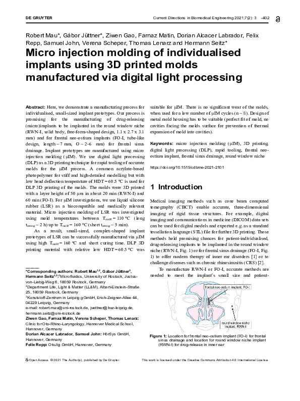 (PDF) Micro injection molding of individualised implants using 3D ...