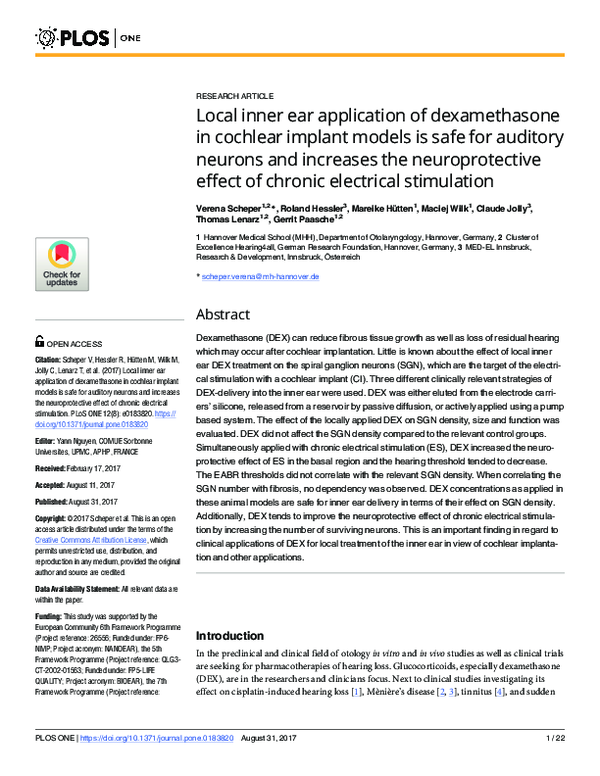 (PDF) Local inner ear application of dexamethasone in cochlear implant ...