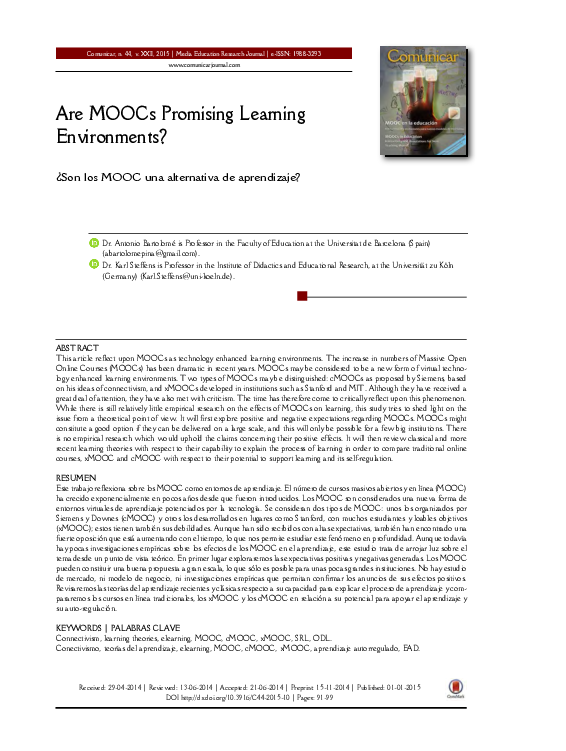 (PDF) Are MOOCs Promising Learning Environments? ¿Son los MOOC una alternativa de aprendizaje?