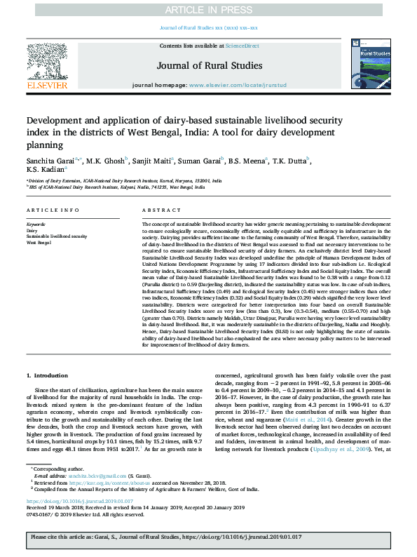 (PDF) Development and application of dairy-based sustainable livelihood ...