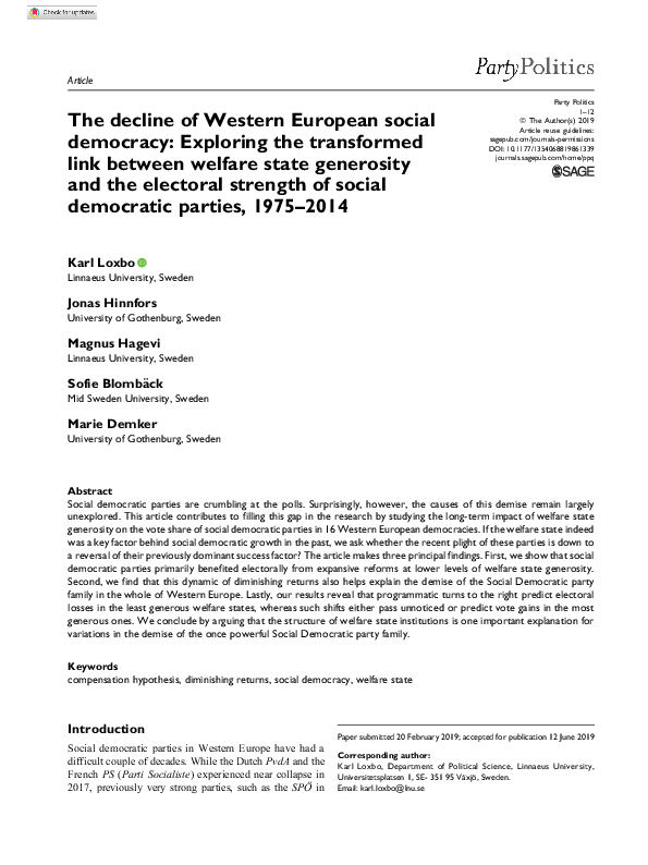 (PDF) The decline of Western European social democracy: Exploring the ...
