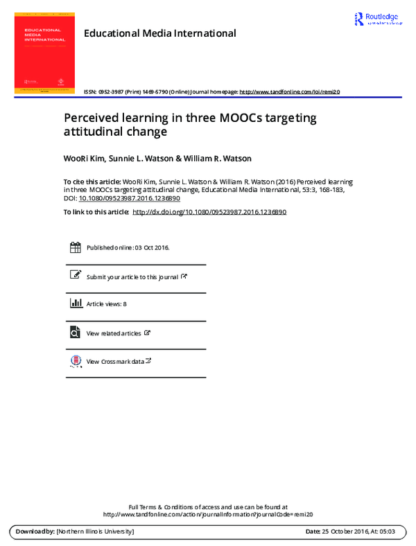 (PDF) Perceived learning in three MOOCs targeting attitudinal change
