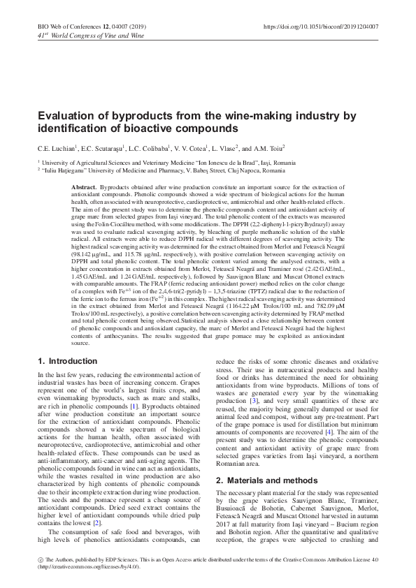 (PDF) Evaluation of byproducts from the wine-making industry by ...