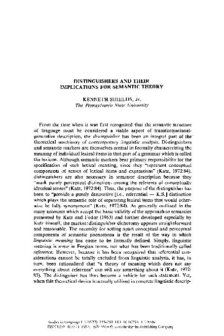 (PDF) Distinguishers and their Implications for Semantic Theory