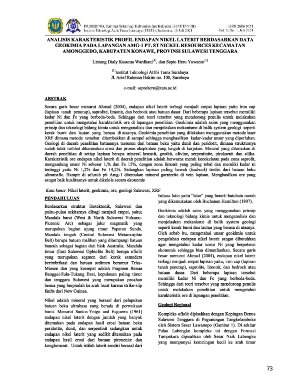 (PDF) Analisis Karakteristik Profil Endapan Nikel Laterit Berdasarkan Data Geokimia Pada ...
