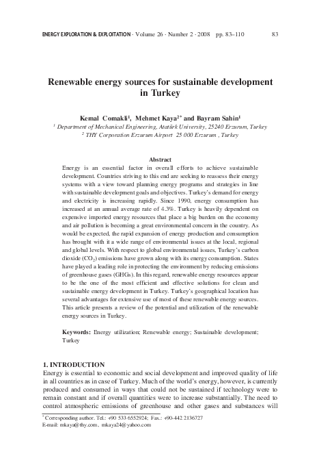 (PDF) Renewable Energy Sources for Sustainable Development in Turkey