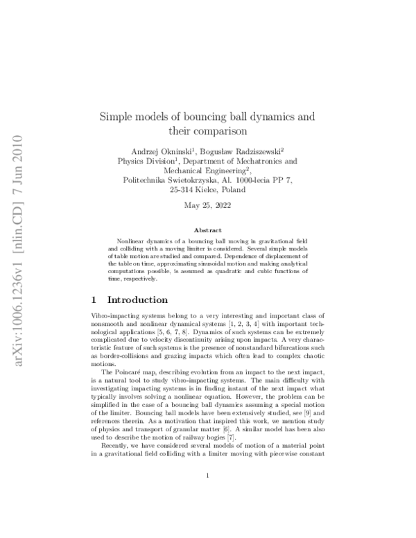 (PDF) Simple models of bouncing ball dynamics and their comparison