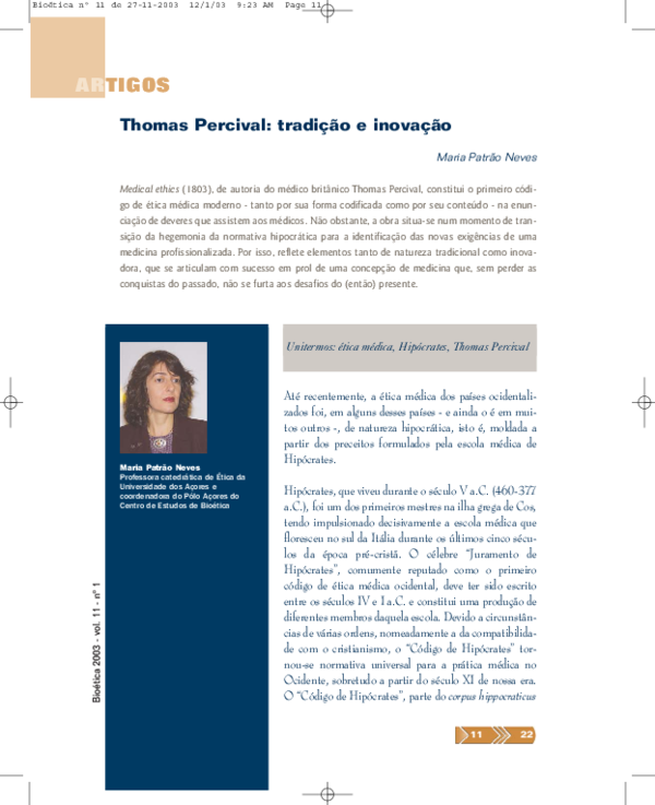 (PDF) Thomas Percival: tradição e inovação