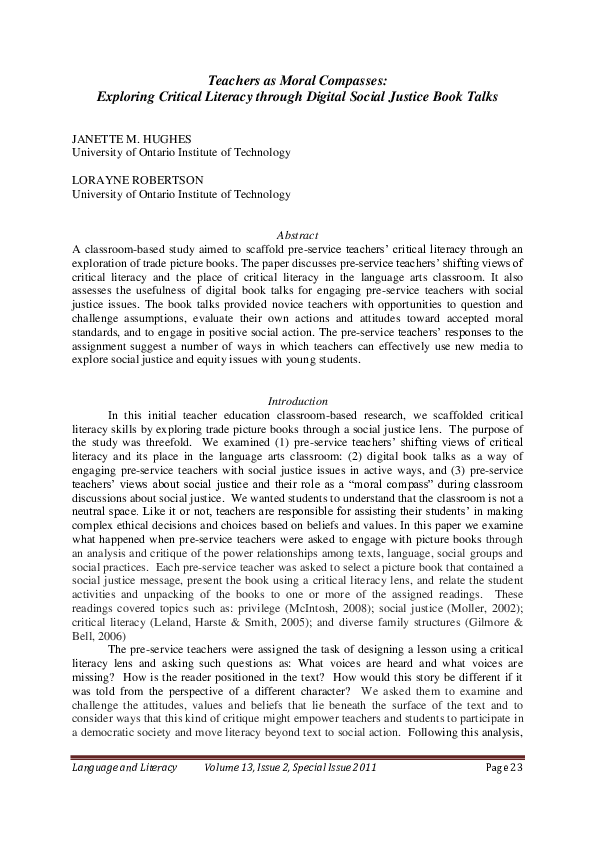 (PDF) Teachers as Moral Compasses: Exploring Critical Literacy through ...
