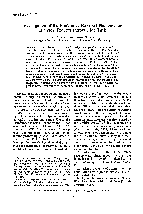 (PDF) Investigation of the preference-reversal phenomenon in a new ...