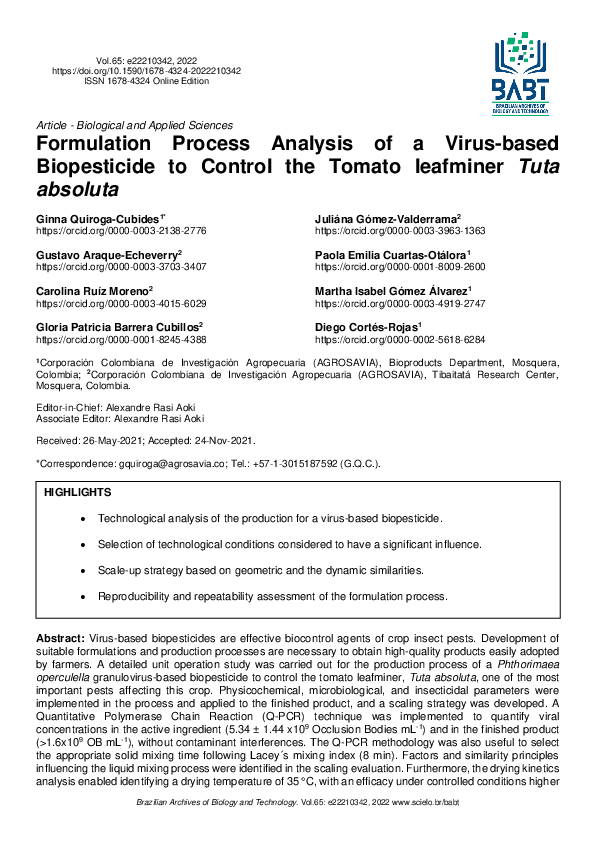 (PDF) Formulation Process Analysis of a Virus-based Biopesticide to Control the Tomato leafminer ...