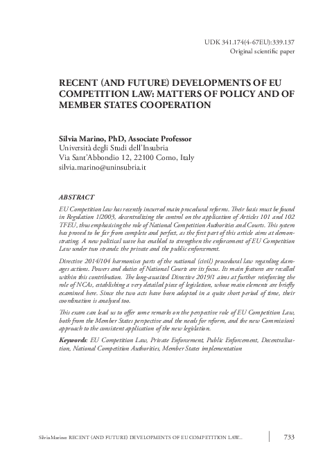 (PDF) Recent (And Future) Developments of Eu Competition Law: Matters of Policy and of Member ...