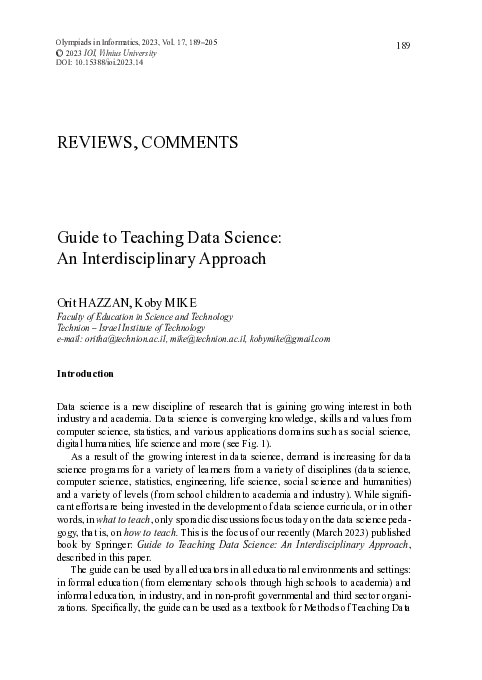 (PDF) Guide to Teaching Data Science: An Interdisciplinary Approach