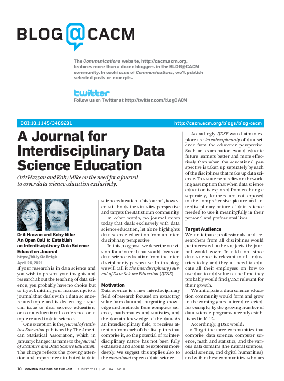 (PDF) A journal for interdisciplinary data science education