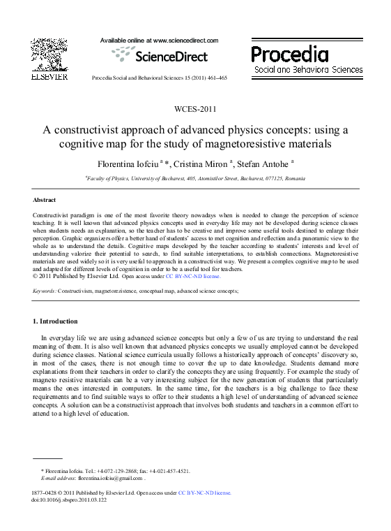 (PDF) A constructivist approach of advanced physics concepts: using a cognitive map for the ...