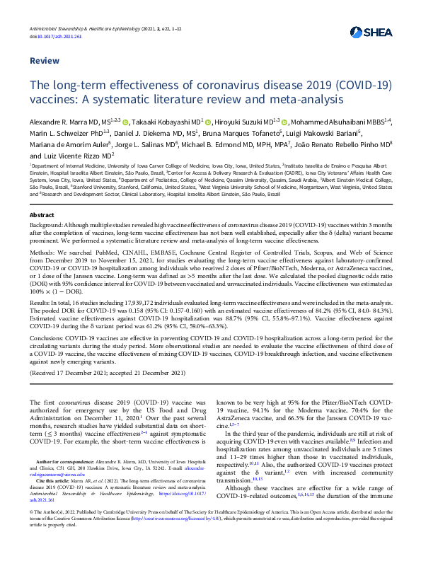 (PDF) The long-term effectiveness of coronavirus disease 2019 (COVID-19) vaccines: A systematic ...