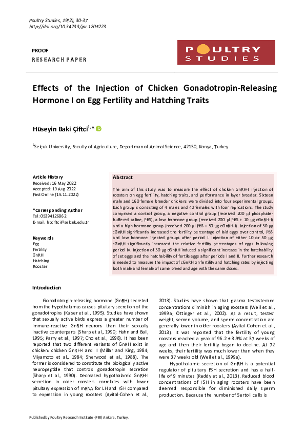 (PDF) Effects of the injection of chicken gonadotropin-releasing ...