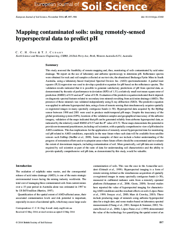 (PDF) Mapping contaminated soils: using remotely-sensed hyperspectral data to predict pH