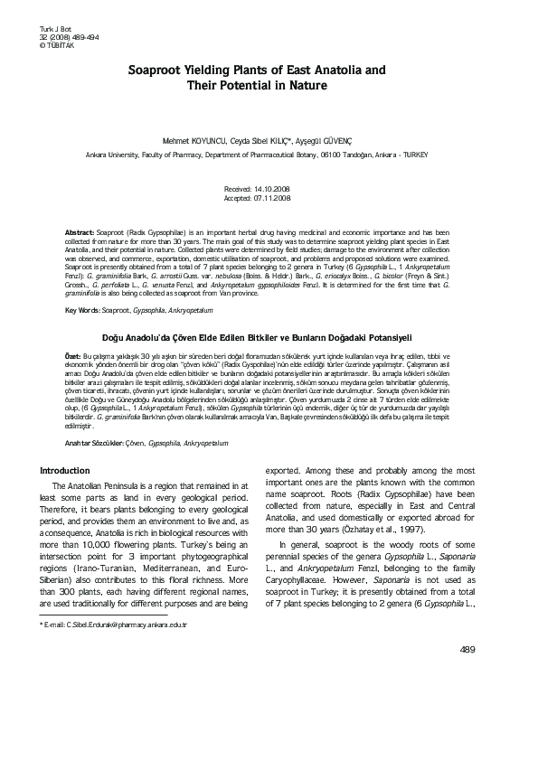 (PDF) Soaproot Yielding Plants of East Anatolia and Their Potential in ...
