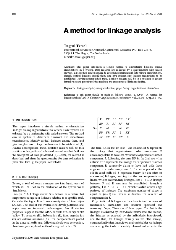 (PDF) A method for linkage analysis
