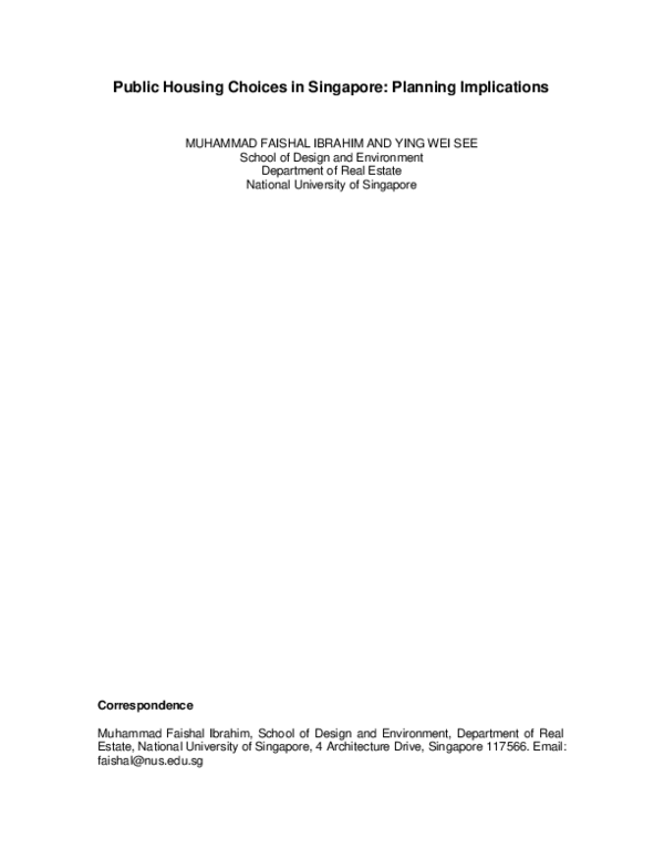 (PDF) Public housing choices in Singapore: planning implications