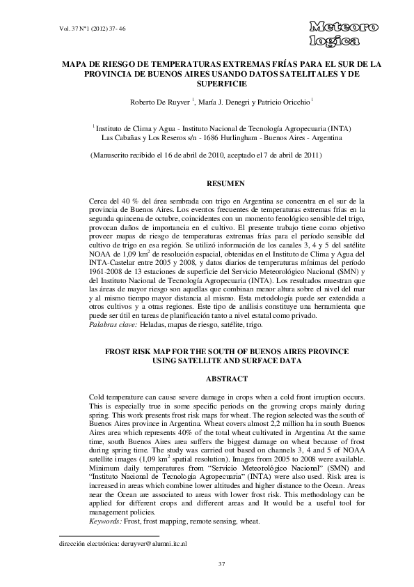 (PDF) Mapa de riesgo de temperaturas extremas frías para el sur de la ...