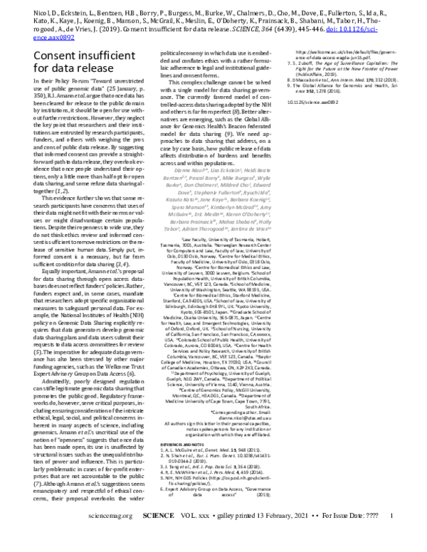 (PDF) Consent insufficient for data release