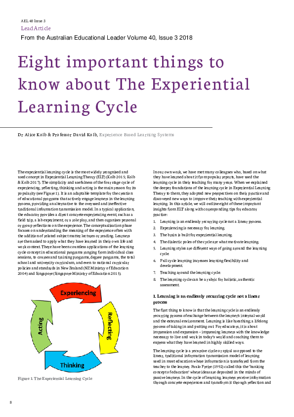 (PDF) Eight important things to know about the experiential learning cycle