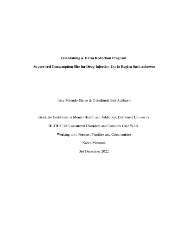 (PDF) Establishing a Harm Reduction Program: Supervised Consumption ...