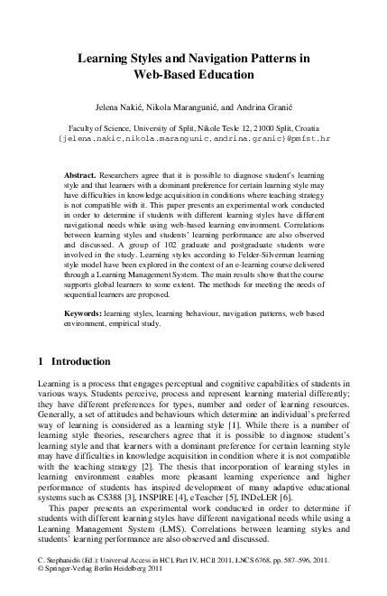 (PDF) Learning Styles and Navigation Patterns in Web-Based Education