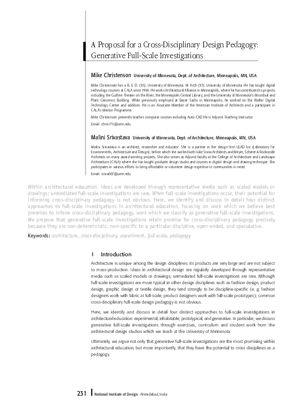 (PDF) A proposal for a cross-disciplinary design pedagogy: Generative ...
