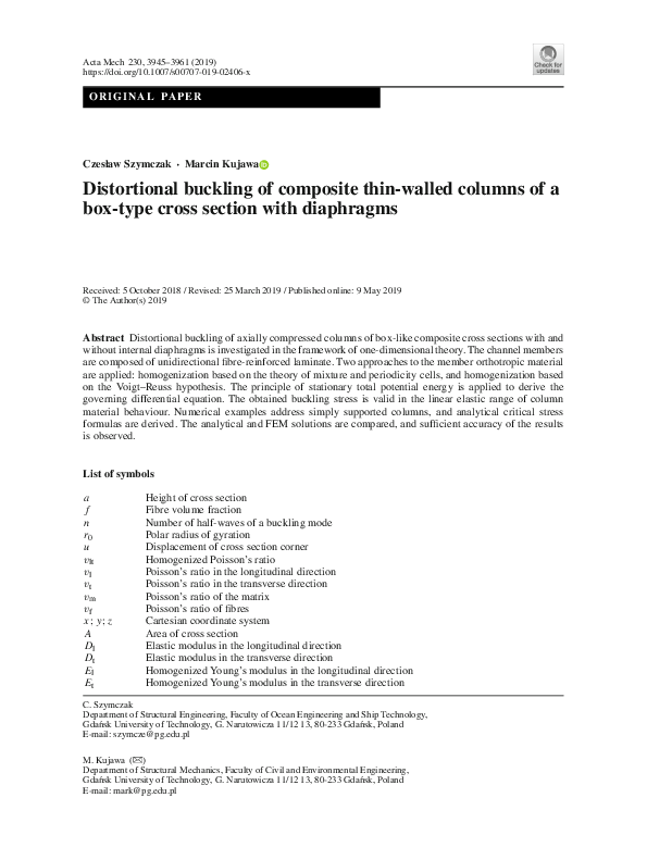 (PDF) Distortional buckling of composite thin-walled columns of a box-type cross section with ...