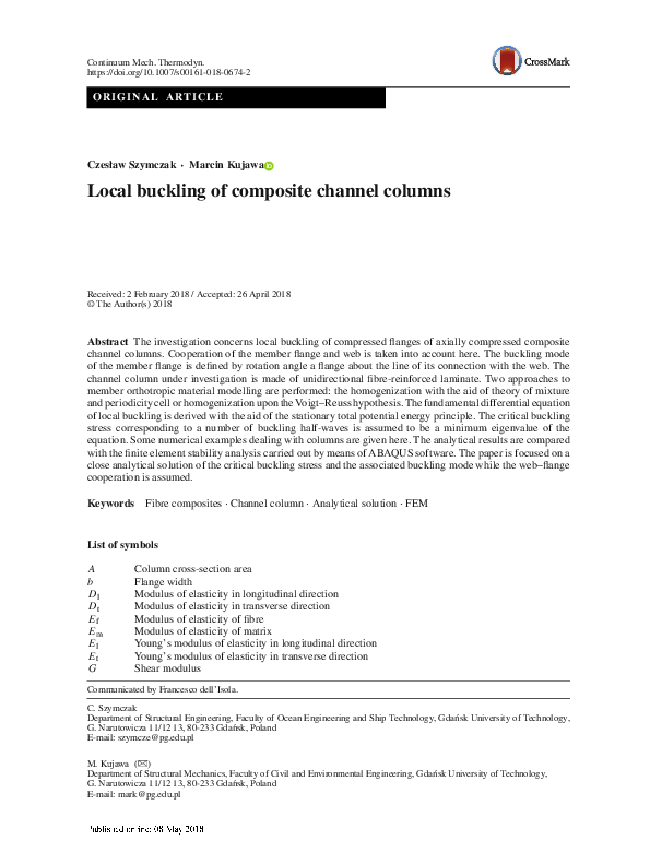 (PDF) Local buckling of composite channel columns