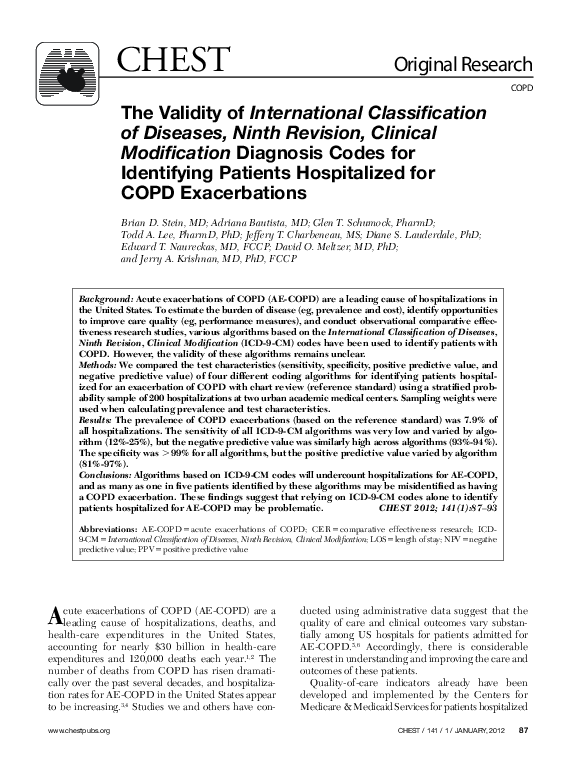 (PDF) The Validity of International Classification of Diseases, Ninth ...