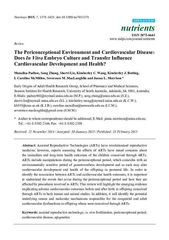 (PDF) Review The Periconceptional Environment and Cardiovascular ...