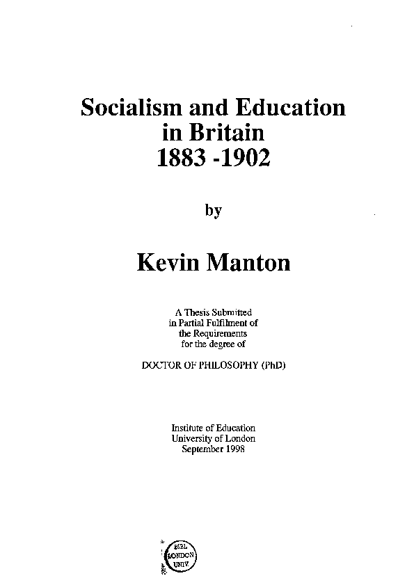 (PDF) Socialism and Education in Britain 1883-1902