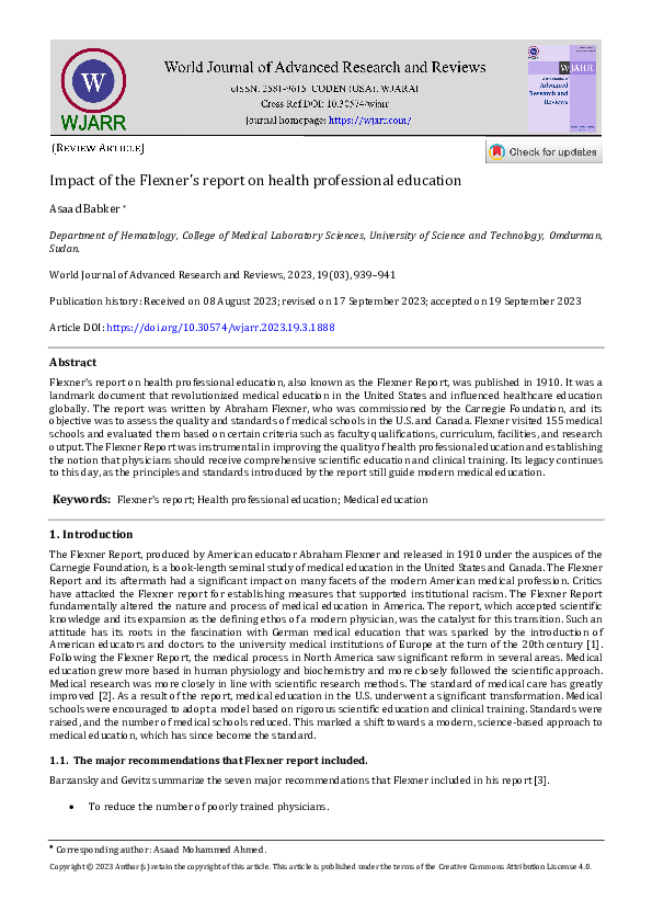 (PDF) Impact of the Flexner's report on health professional education