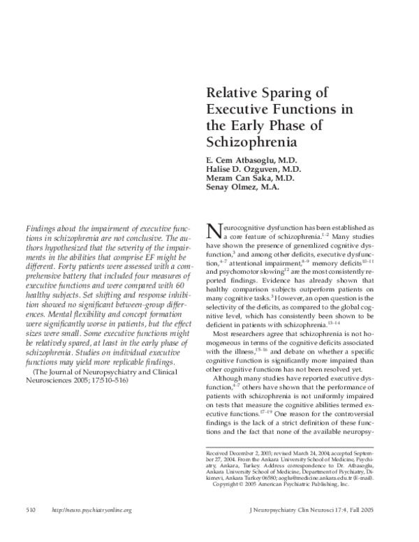 (PDF) Relative Sparing of Executive Functions in the Early Phase of ...