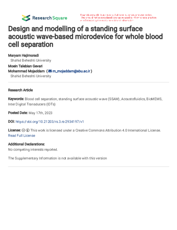 (PDF) Design and modelling of a standing surface acoustic wave-based ...