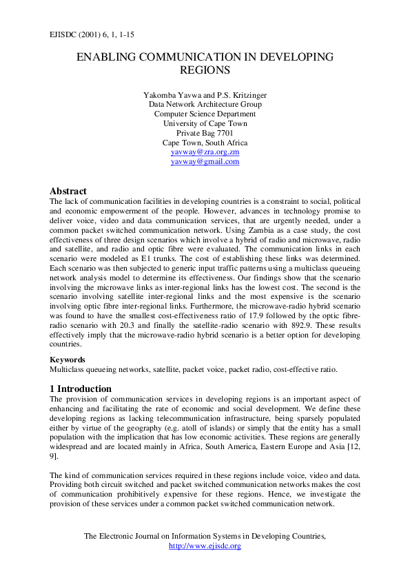 (PDF) Enabling Communication in Developing Regions