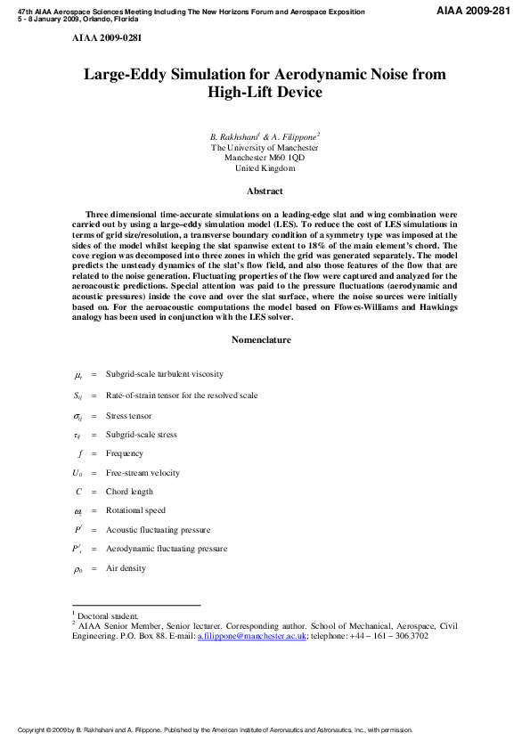 (PDF) Large-Eddy Simulation for Aerodynamic Noise From High-Lift Device