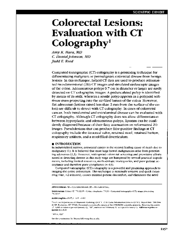 (PDF) Colorectal lesions: evaluation with CT colography